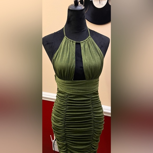 Rare London | Dresses | Rare London Green Cinched Back Halter Low Back Dress | Poshmark